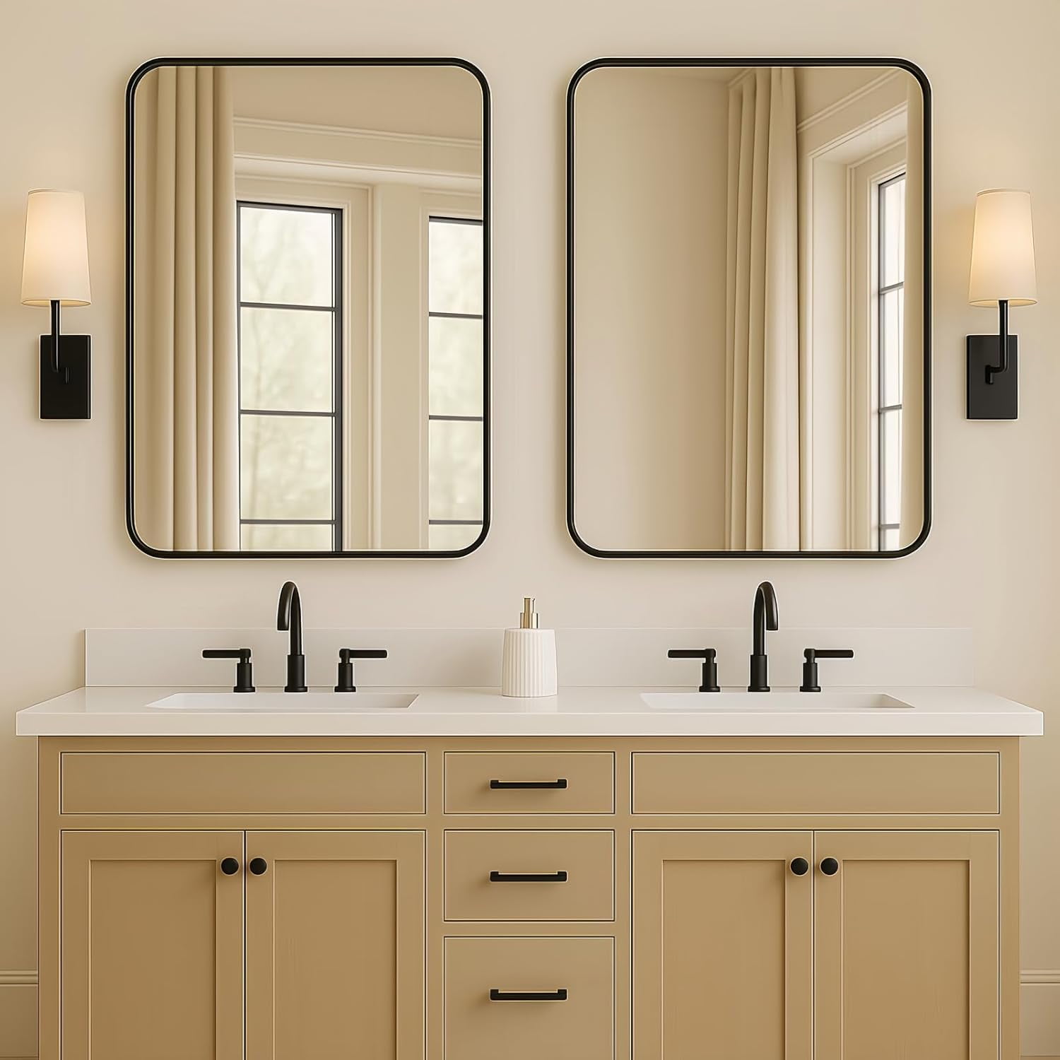 2-Pack Black Bathroom Mirror for Over Sink, 22"x30" Rectangular Wall ...