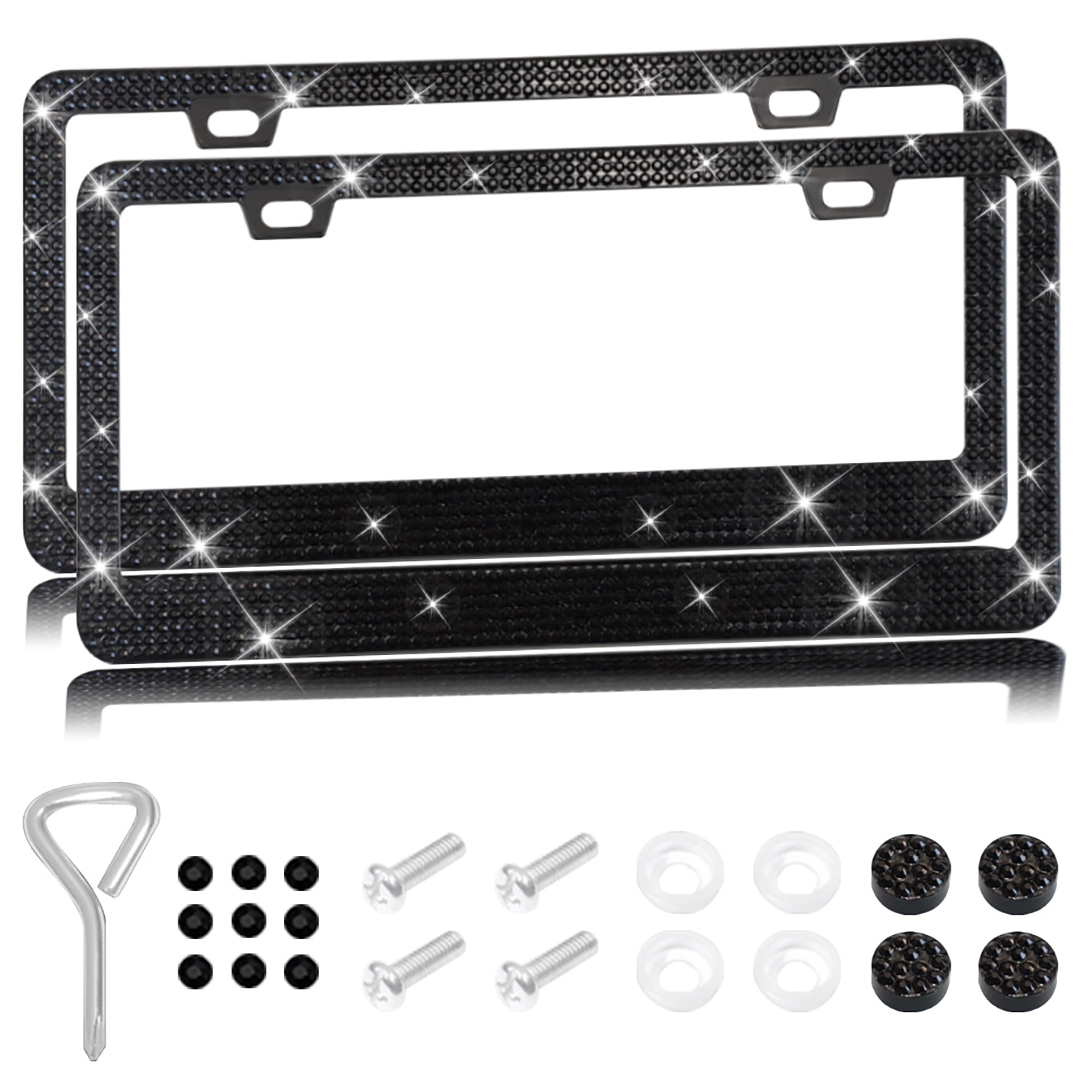 2 Pack Black Bling License Plate Frames for Women, Sparkly Rhinestone ...