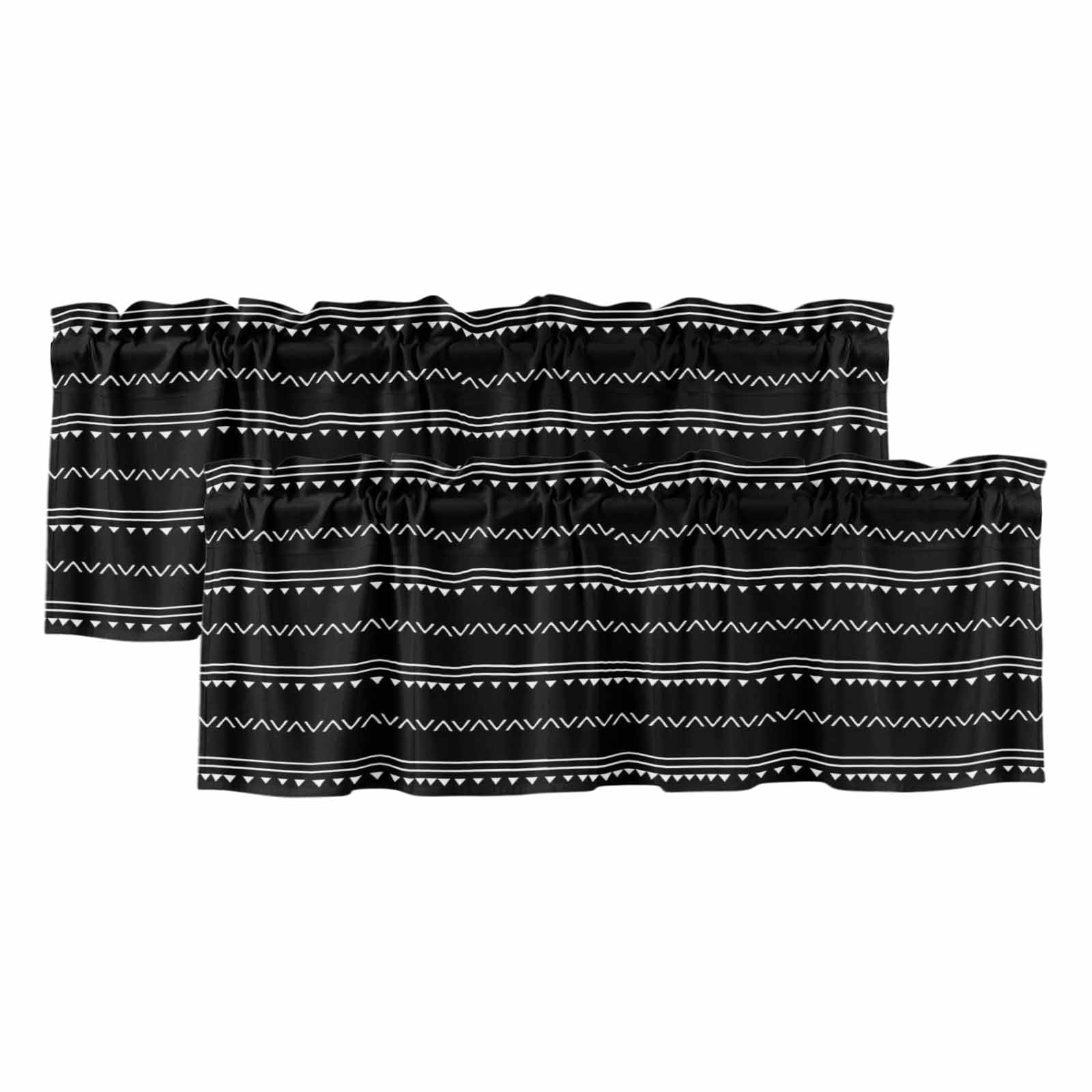 2 Pack Black Boho Valance for Window Geometric Stripes Triangle Kitchen ...