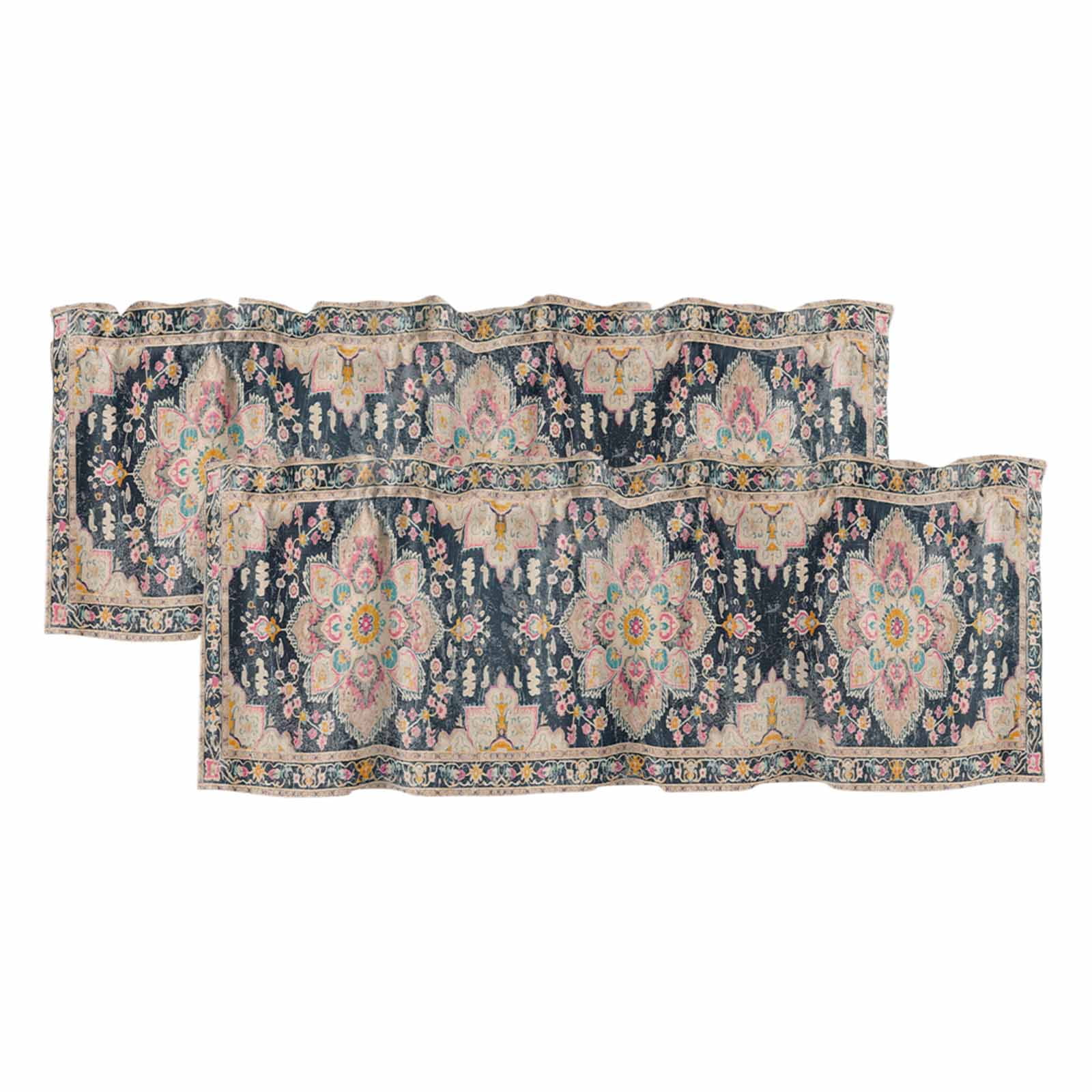 2 Pack Black Boho Valance for Window Oriental Medallion Retro ...