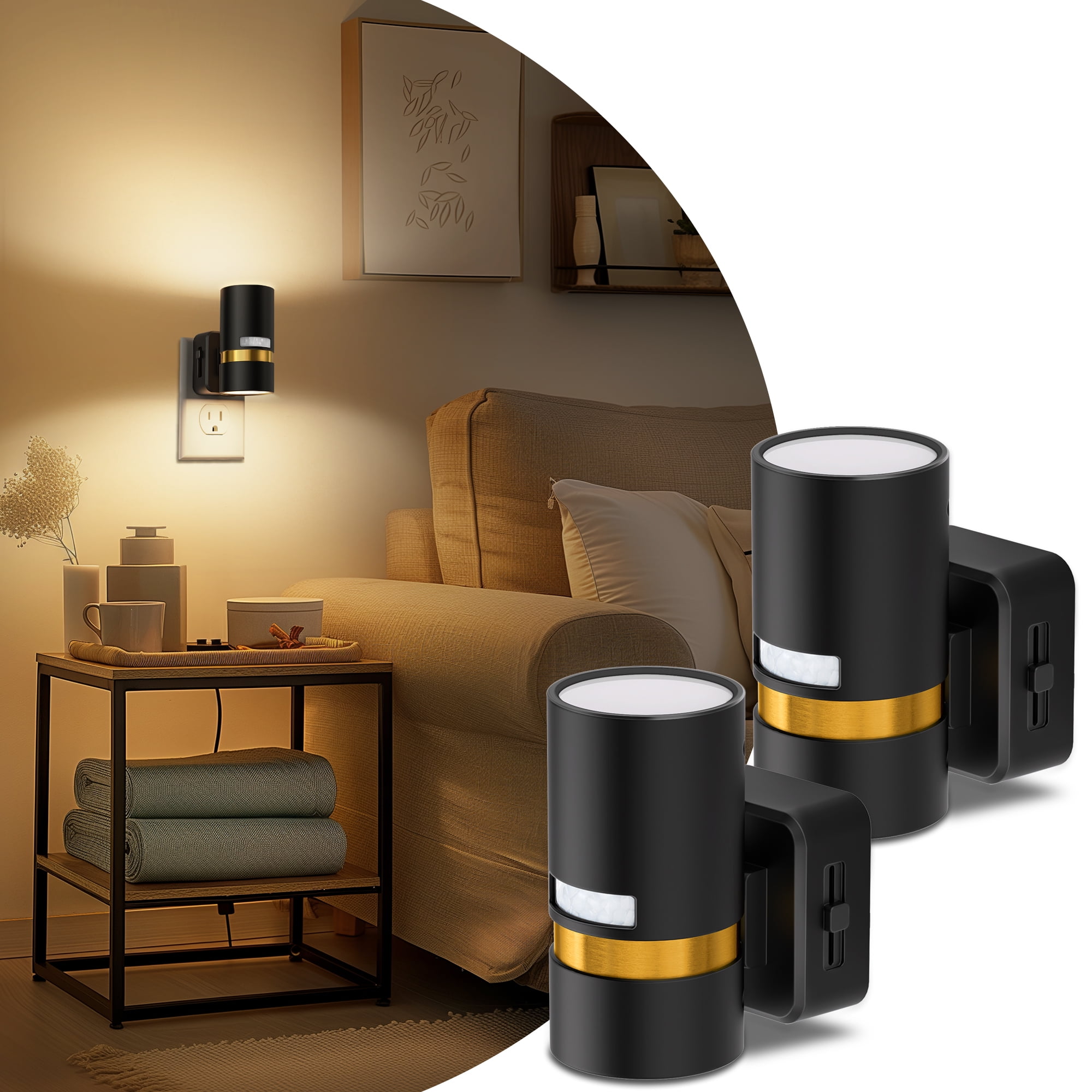 2 Pack Black & Brass Motion Sensor Cylinder Night Light - Walmart.com
