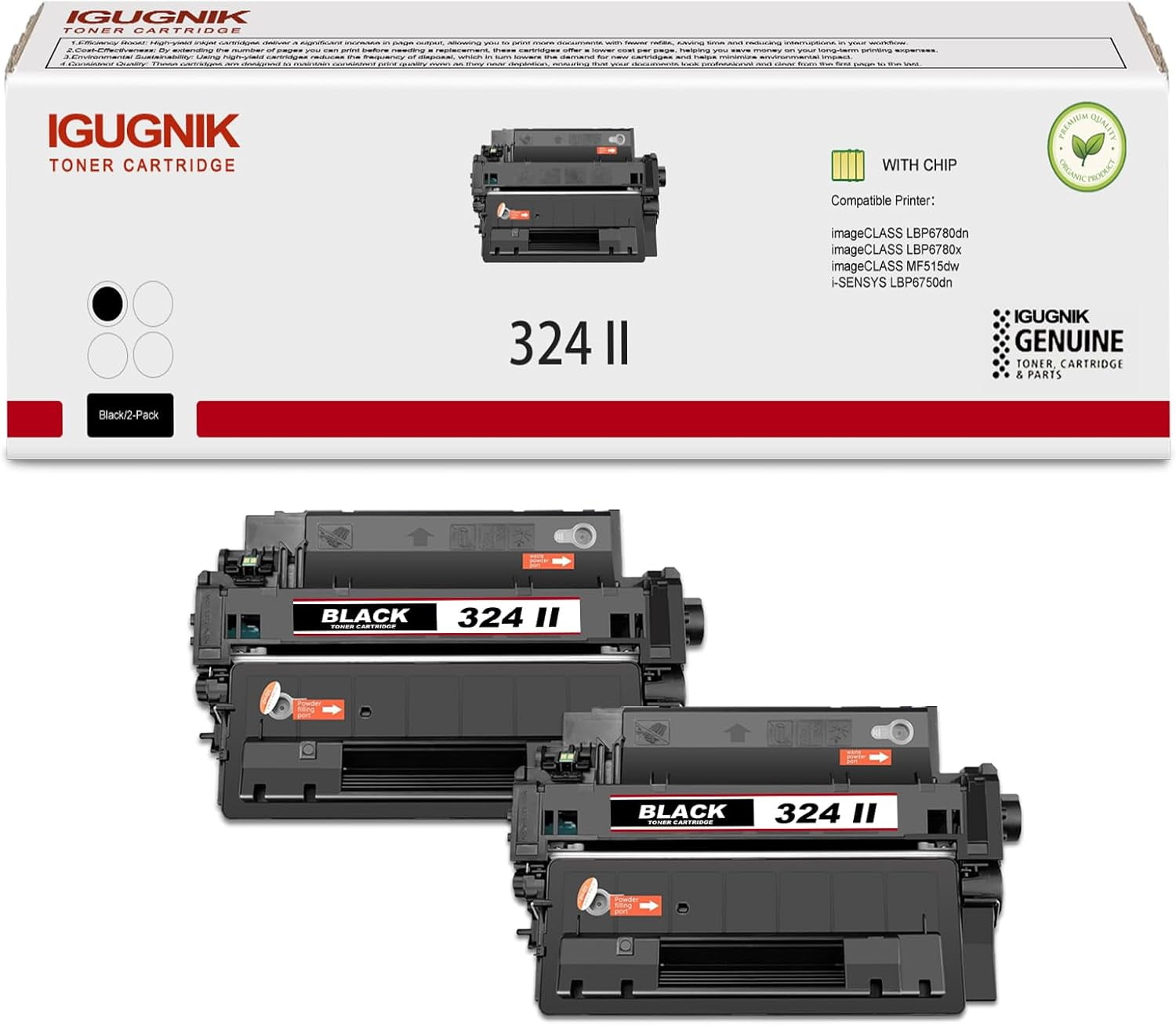 2-Pack Black Cartridge 324 II Toner Cartridges(with chip), Replacement ...