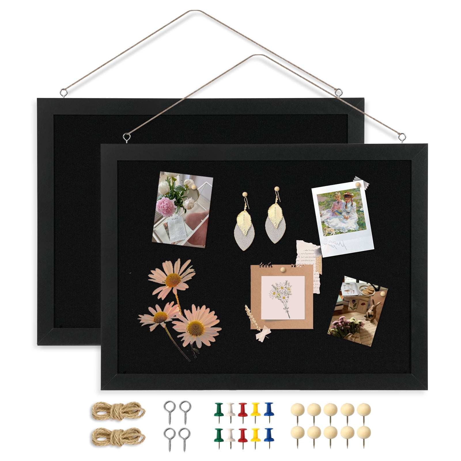 2-Pack Black Cork Board with Linen Double-Sided 16"x12", Black Bulletin ...