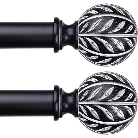 2 Pack Black Curtain Rod 36-91 Inch, Decorative Farmhouse Curtain Rods ...