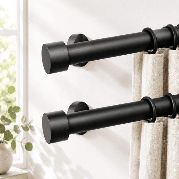 2 Pack Black Curtain Rods For Windows 66 To 120 Inch(5.5-10 Feet) 1 ...