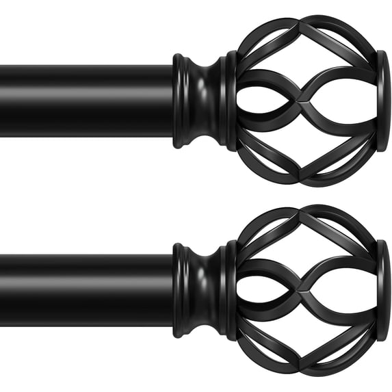 2 Pack Black Curtain Rods for Windows 48 to 84 Inch, Decorative 1 Inch ...
