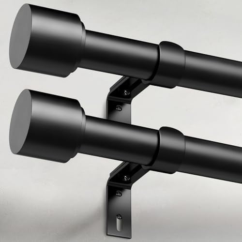2 Pack Black Curtain Rods for Windows 72 to 144 Inch, 1 Inch Adjustable ...