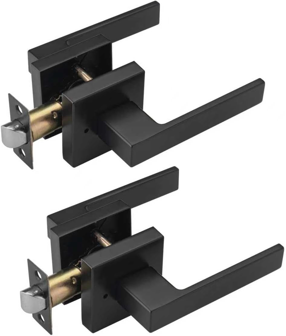 2 Pack Black Door Handles Interior, Door Lever for Bath & Bedroom, Push ...