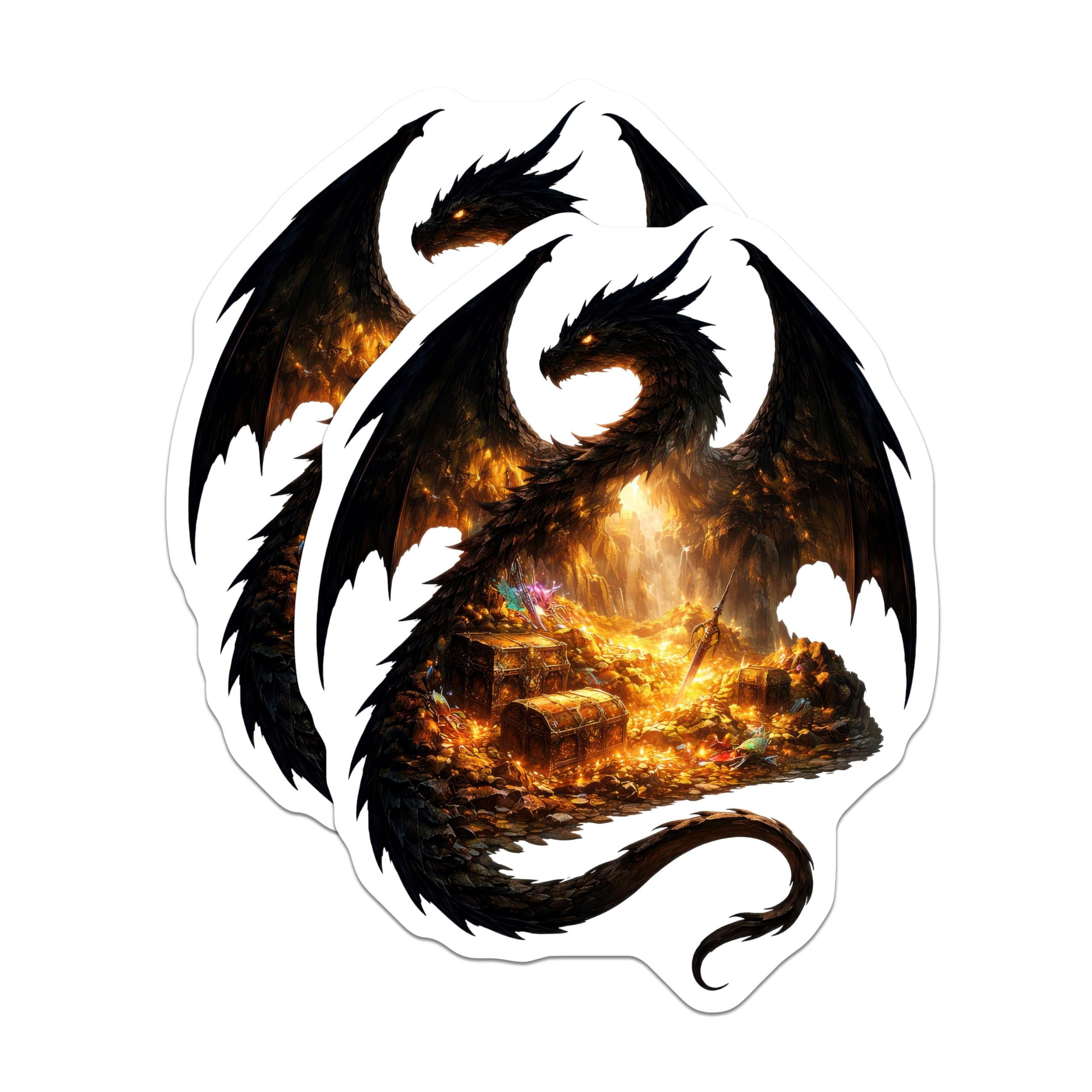 (2 Pack) Black Dragon Stickers - Treasure Hoard Guardian - Fantasy ...
