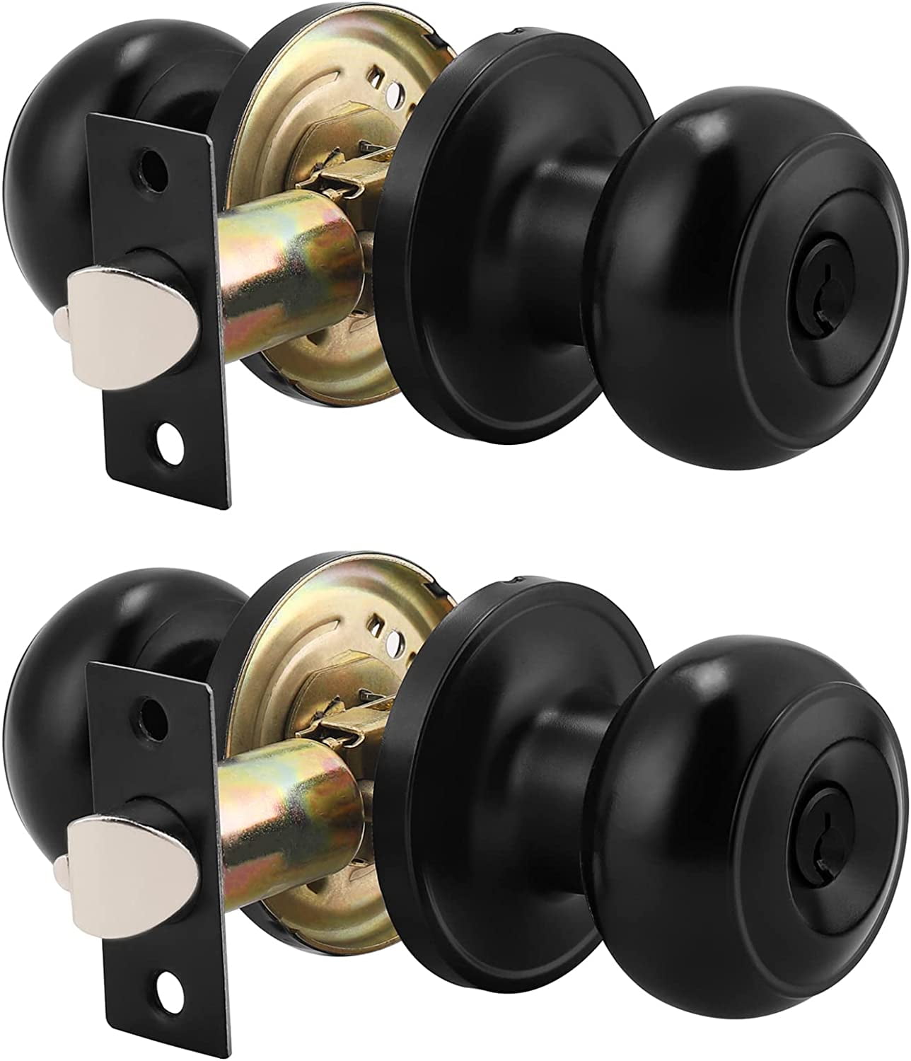 (2 Pack Black Entry Door Knobs with Key, Keyed Alike Door Locksets ...