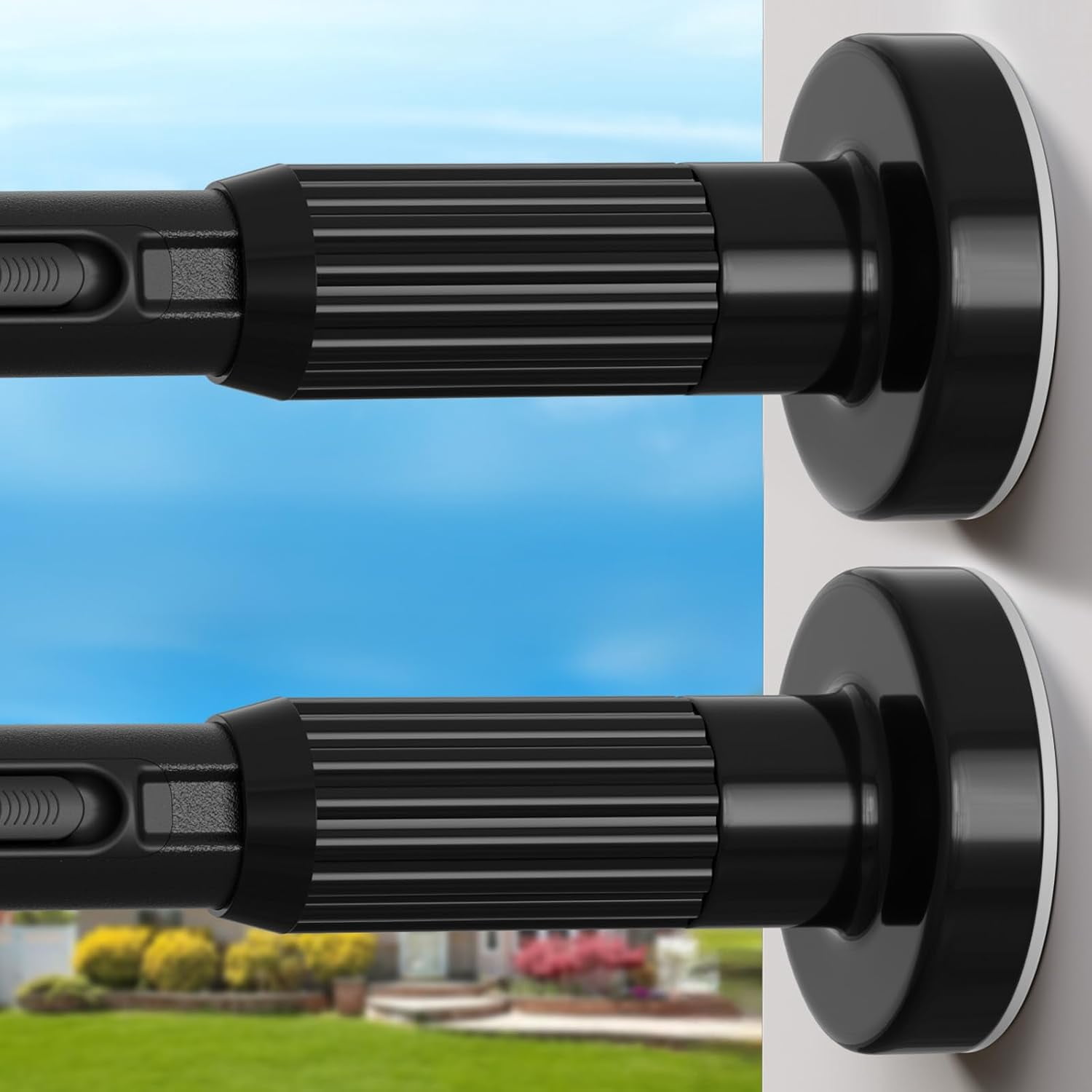 Black Extra Long Tension Curtain Rod Set 41 to 165 Inches Heavy Duty ...