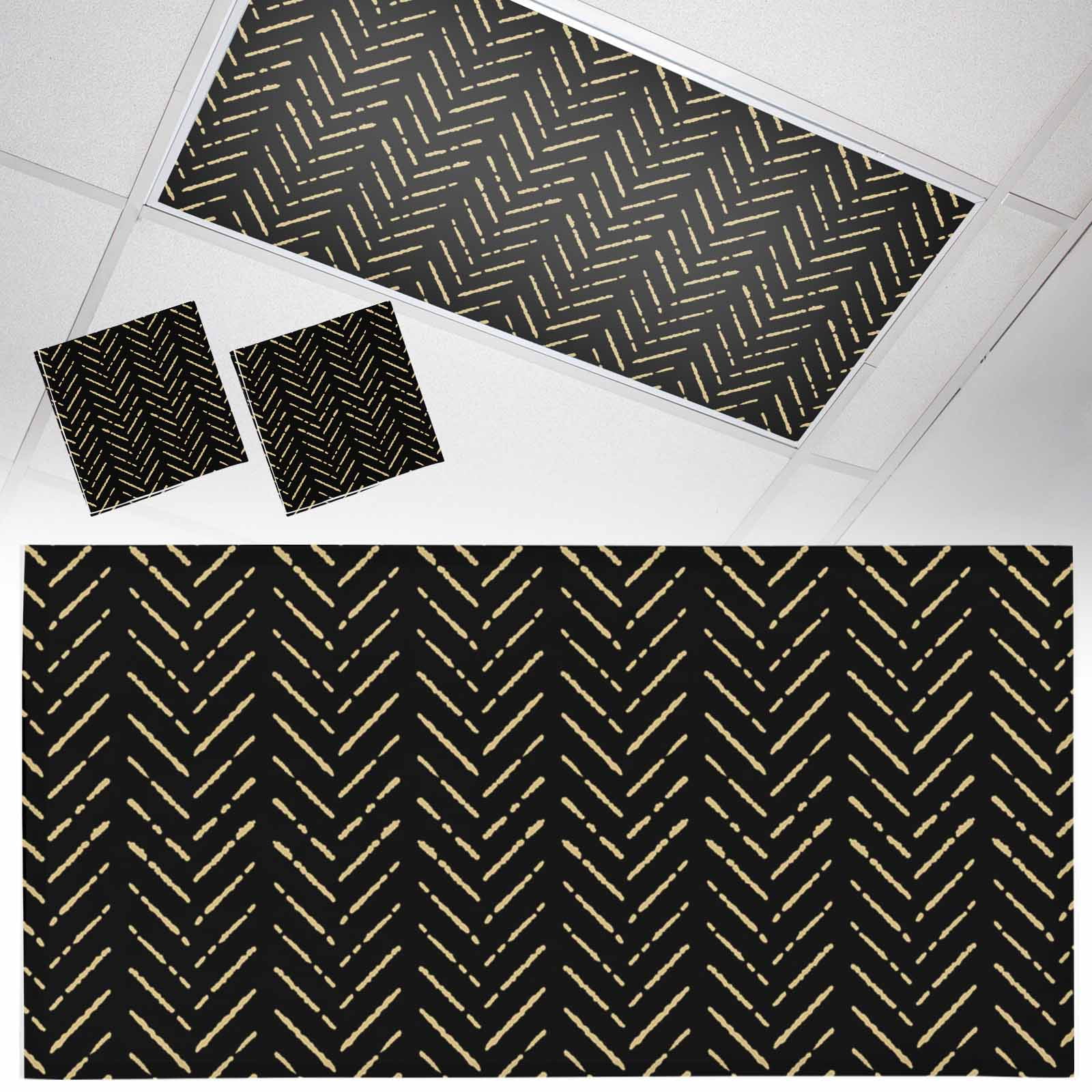 2 Pack Black and Fluorescent Light Covers for Ceiling Lights Yellow Striped Geometric Magnetic ...