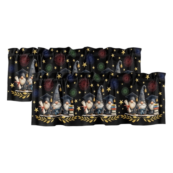 2 Pack Black Graduation Gnomes Valance for Window Yellow Star Firework ...