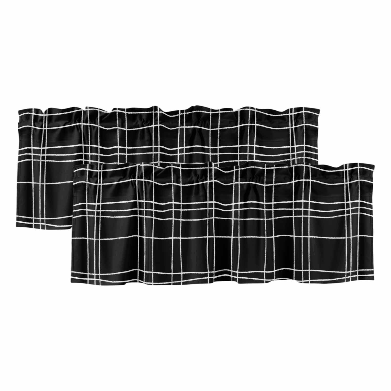 2 Pack Black Grid Line Valance for Window Modern Minimalist Abstract ...
