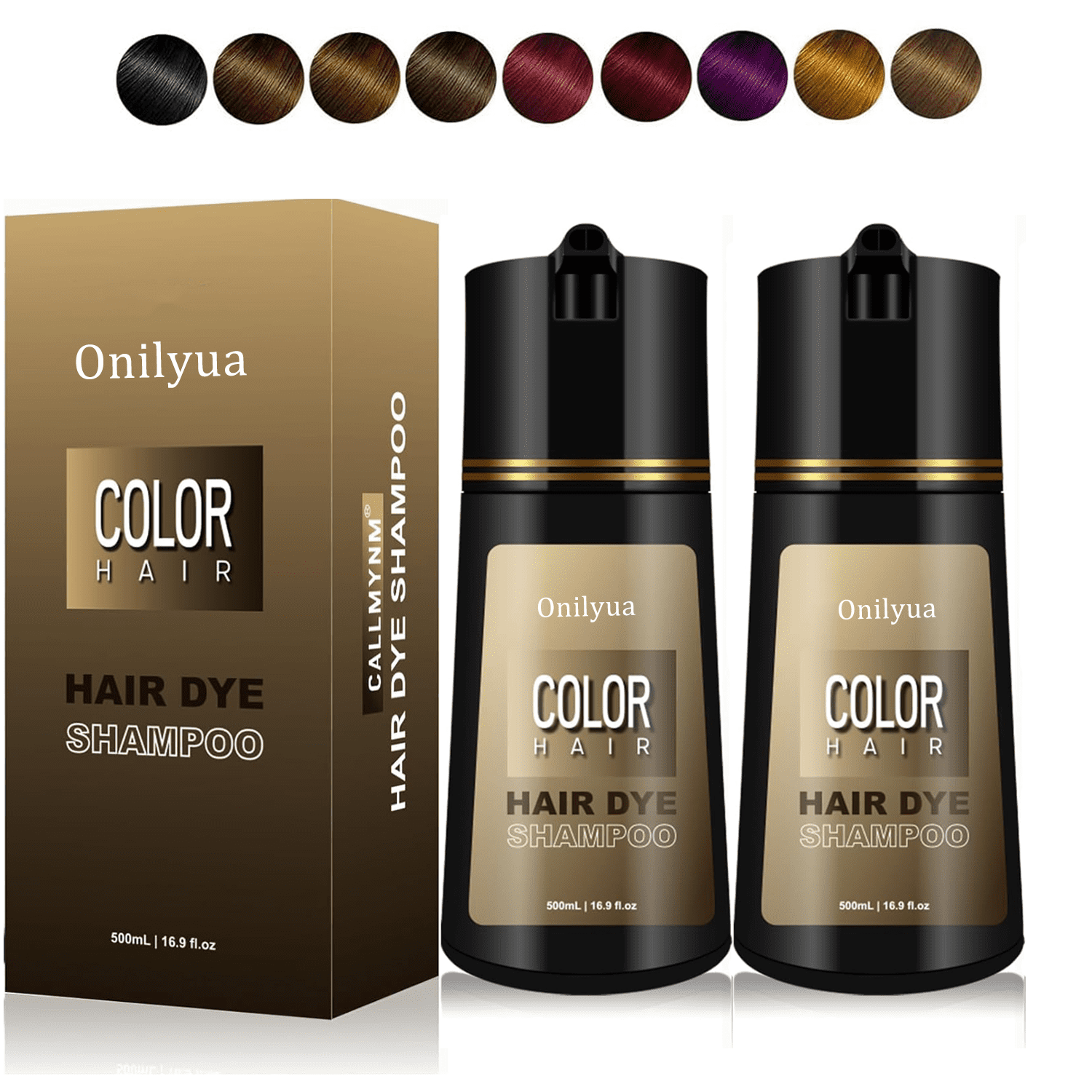 2 Pack Black Hair Dye Shampoo 3 in 1,Instant Hair Color Shampoo Covers ...