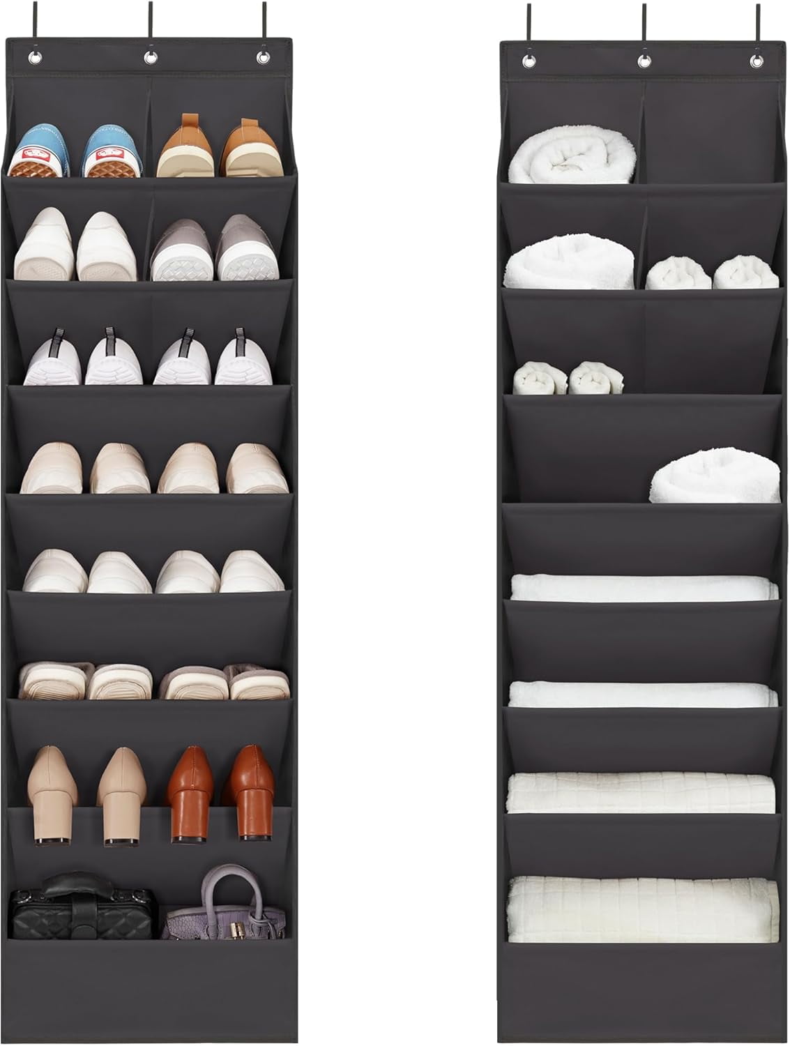 ‌2-Pack Black Hanging Shoe Organizer - 10-Pocket Over-the-Door Storage ...
