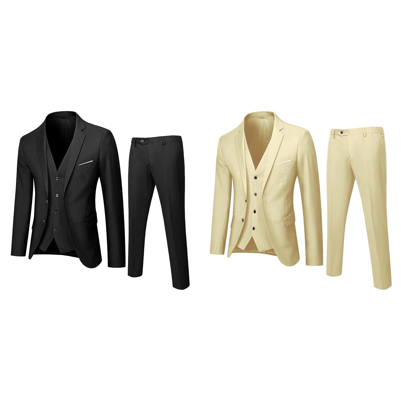 2 Pack(Black & Khaki) Men’S Suit Slim 3 Men Suits Piece Suit Business ...