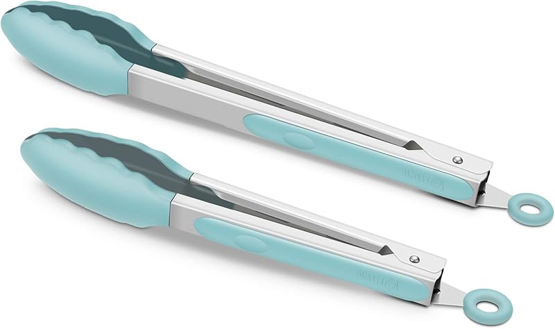 2 Pack Black Kitchen Tongs, Premium Silicone BPA Free Non-Stick ...