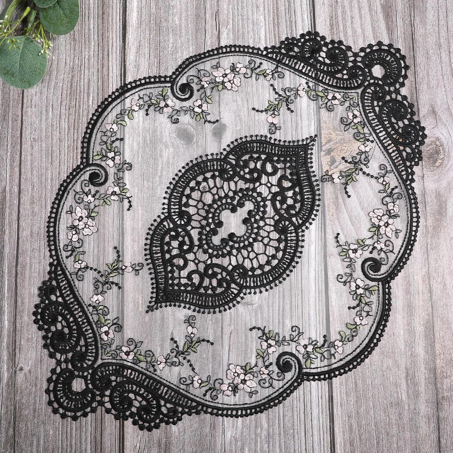 2 Pack Black Lace Doilies for Tables, Retro French Style Lace Placemats ...