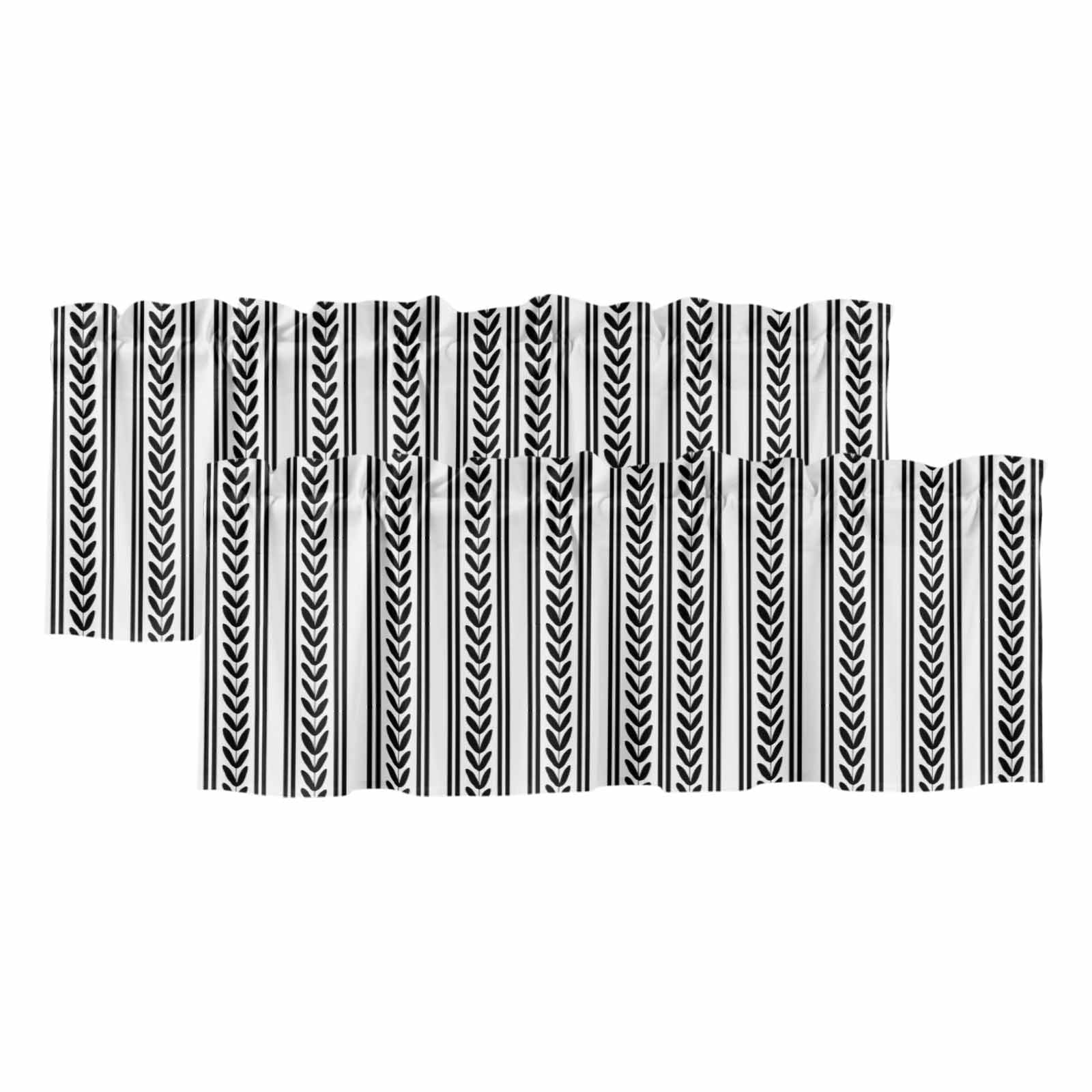 2 Pack Black Leaves Striped Valance for Window Rustic Farmhouse Country ...