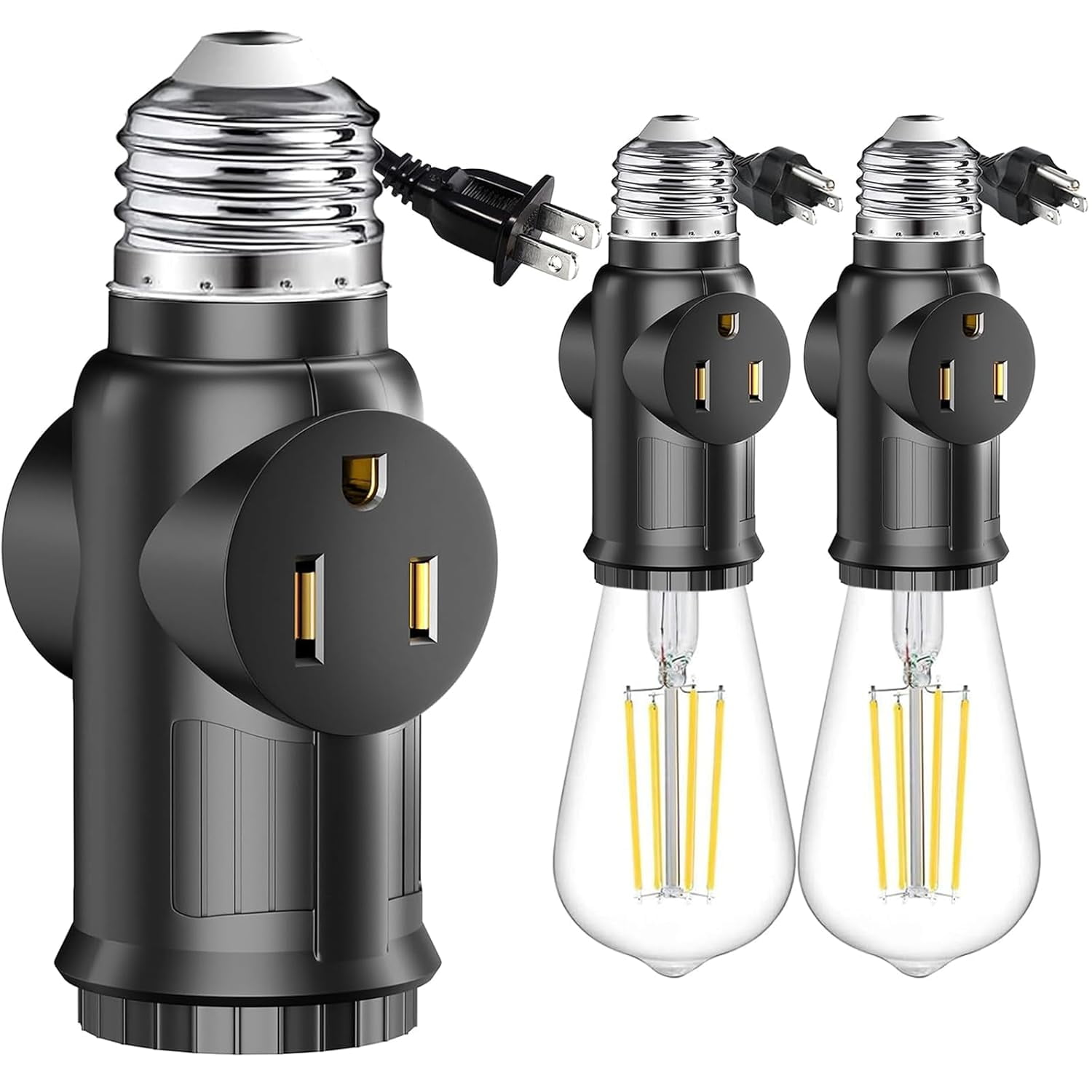 2-Pack Black Light Socket Outlet Adapter – 3 Prong Polarized Converter ...