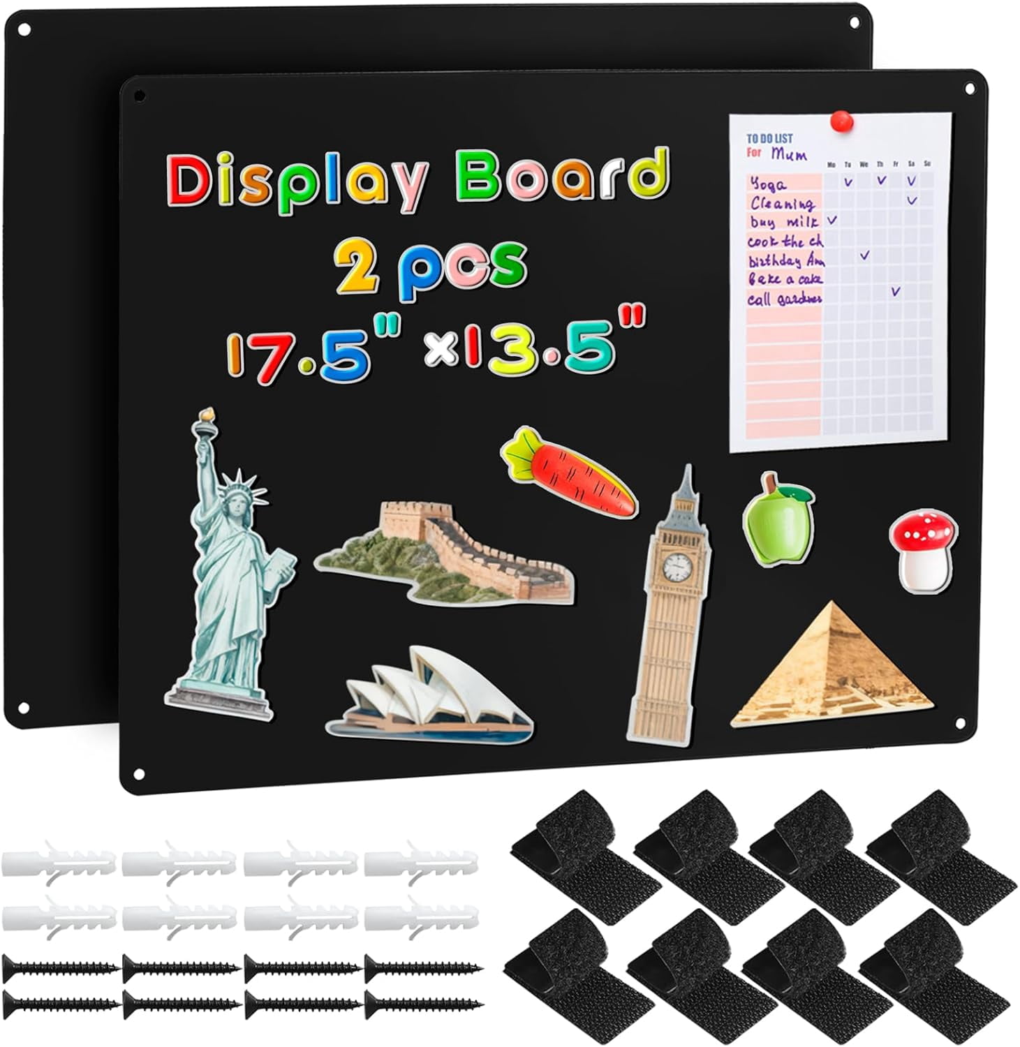 2 Pack Black Magnetic Bulletin Board, 17.5"×13.5" Magnet Boards for ...