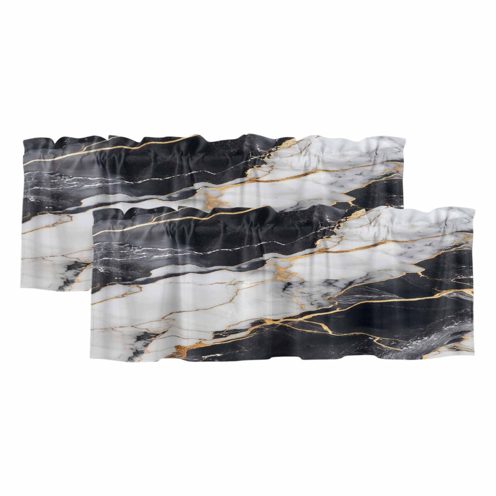 2 Pack Black Marble Valance for Window Gold Line Modern Abstract ...