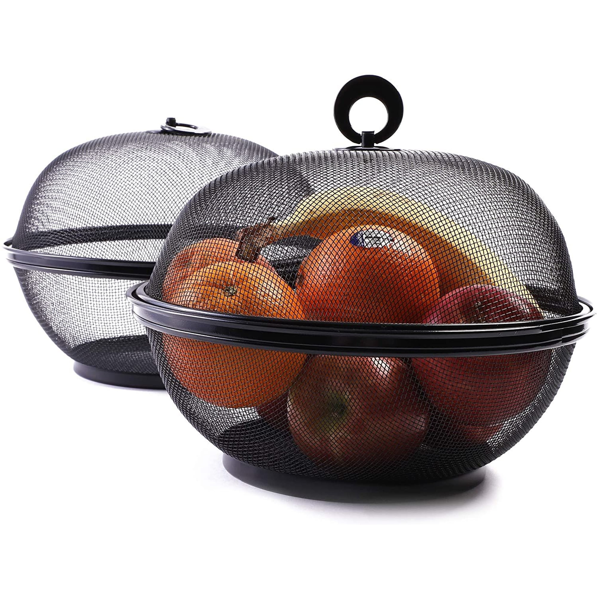 2 Pack Black Mesh Fruit and Veggie Storage Baskets with Lids for ...