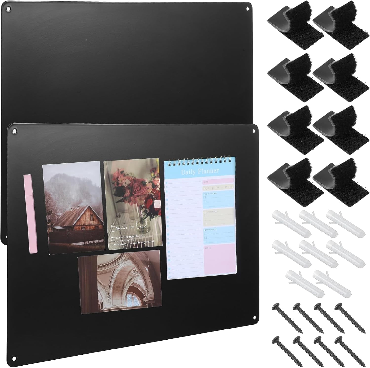 2 Pack Black Metal Magnetic Board, 16.9" x 11.8" Magnet Bulletin Board ...