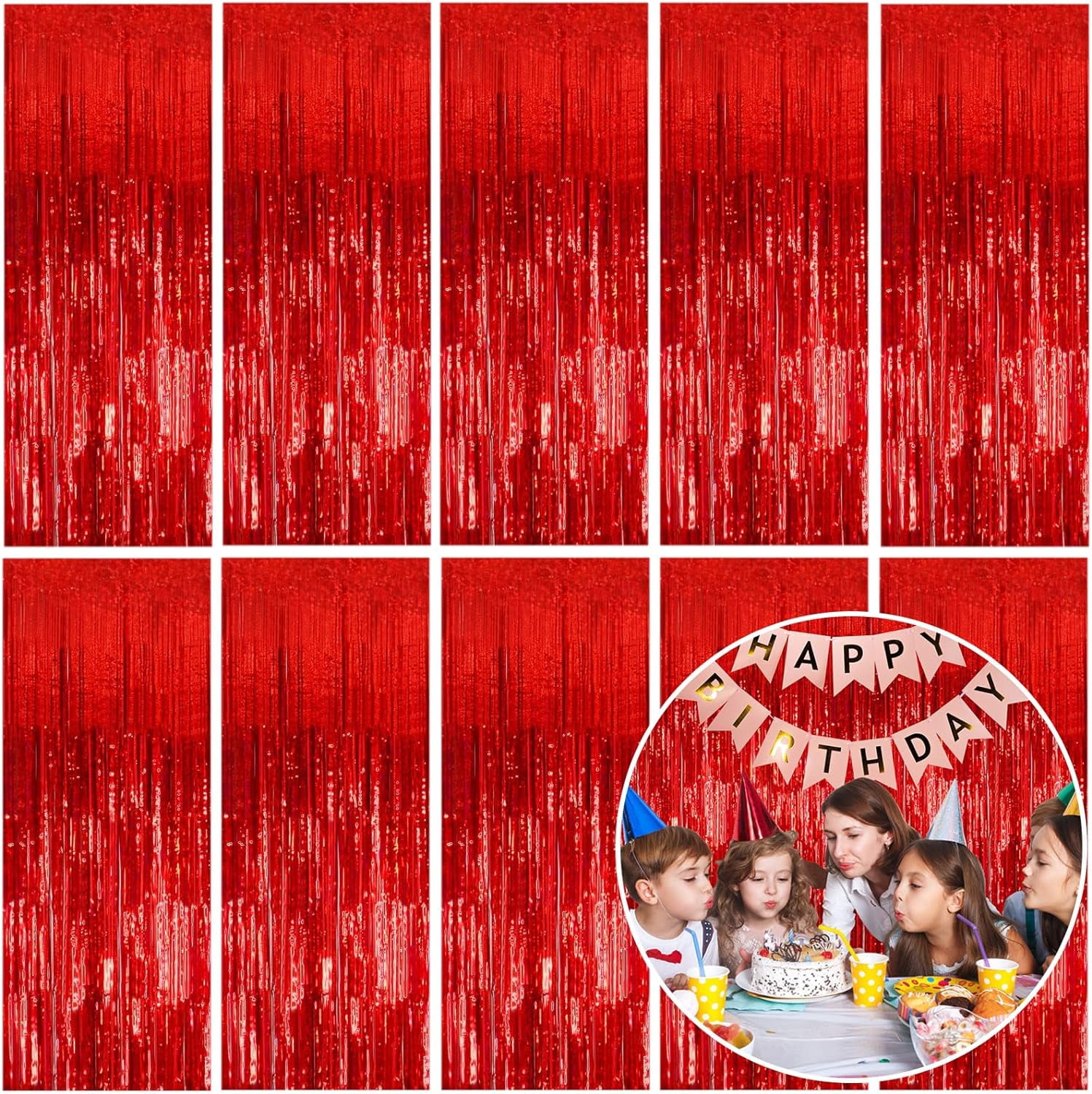 2 Pack Black Metallic Foil Curtain, Tinsel Fringe Photo Booth Backdrop ...