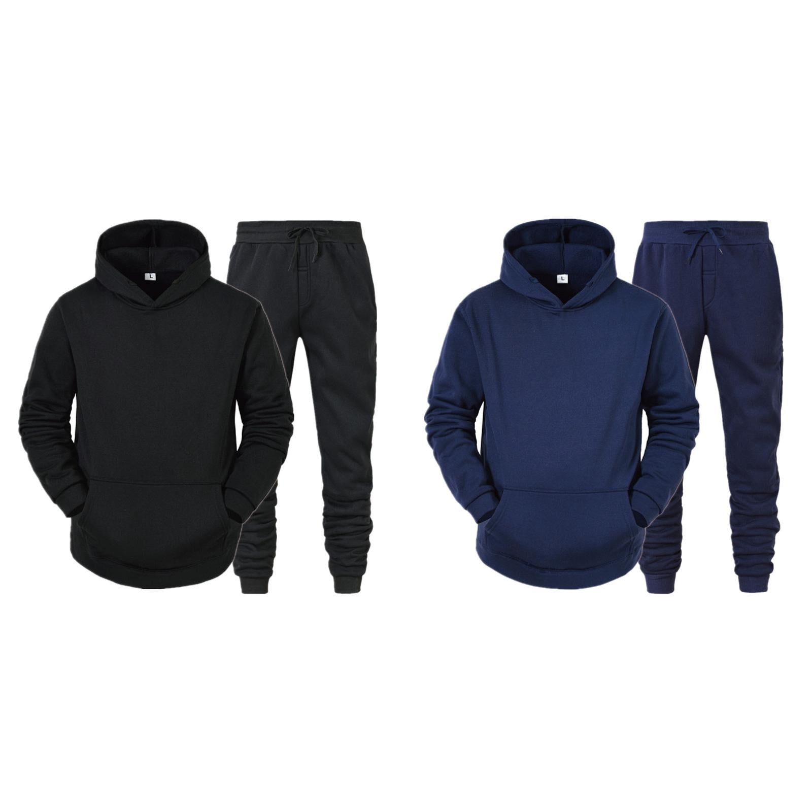 2 Pack(Black & Navy) Men Autumn and Winter Mens Dark Suit Set Leisure Solid Color Lavender Suit ...