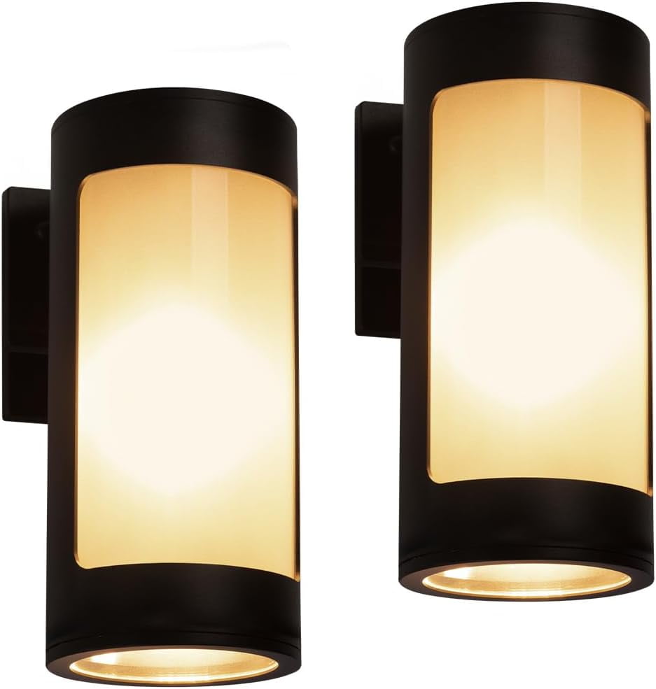 2 Pack Black Outdoor Wall Lights, Cylinder Stainless Steel Porch Light ...