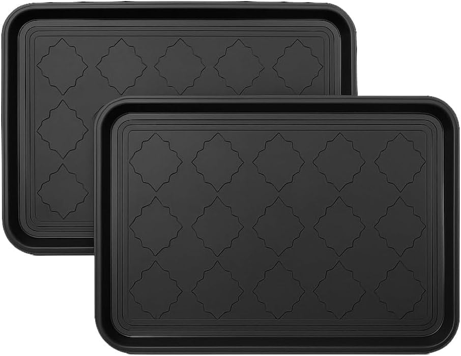 2 Pack Black Plastic Boot Trays 16.5"x12.5" Waterproof Shoe Mats ...