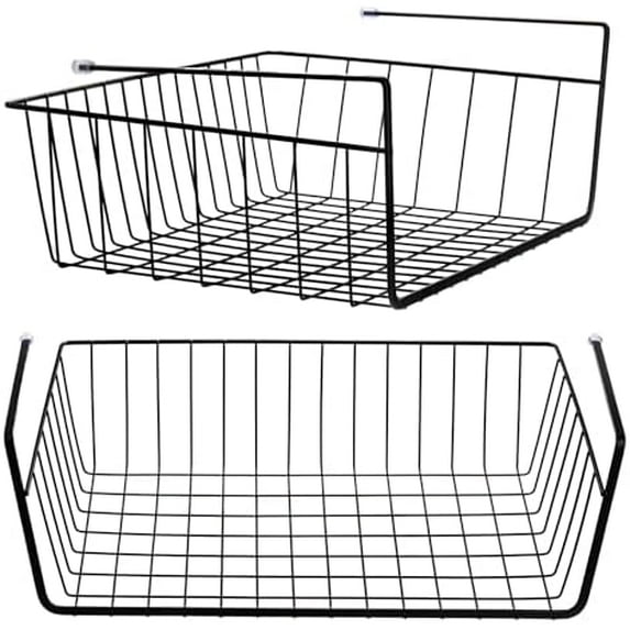 2 Pack Black Under Shelf Wire Basket, Hanging Storage Baskets Under ...