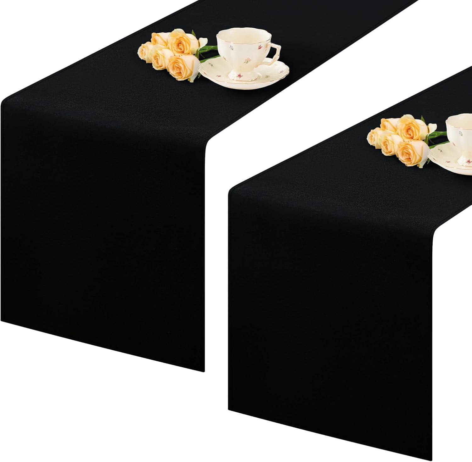 2 Pack Black Small Short Table Runner 12 x 36 Inch Solid Color Table ...