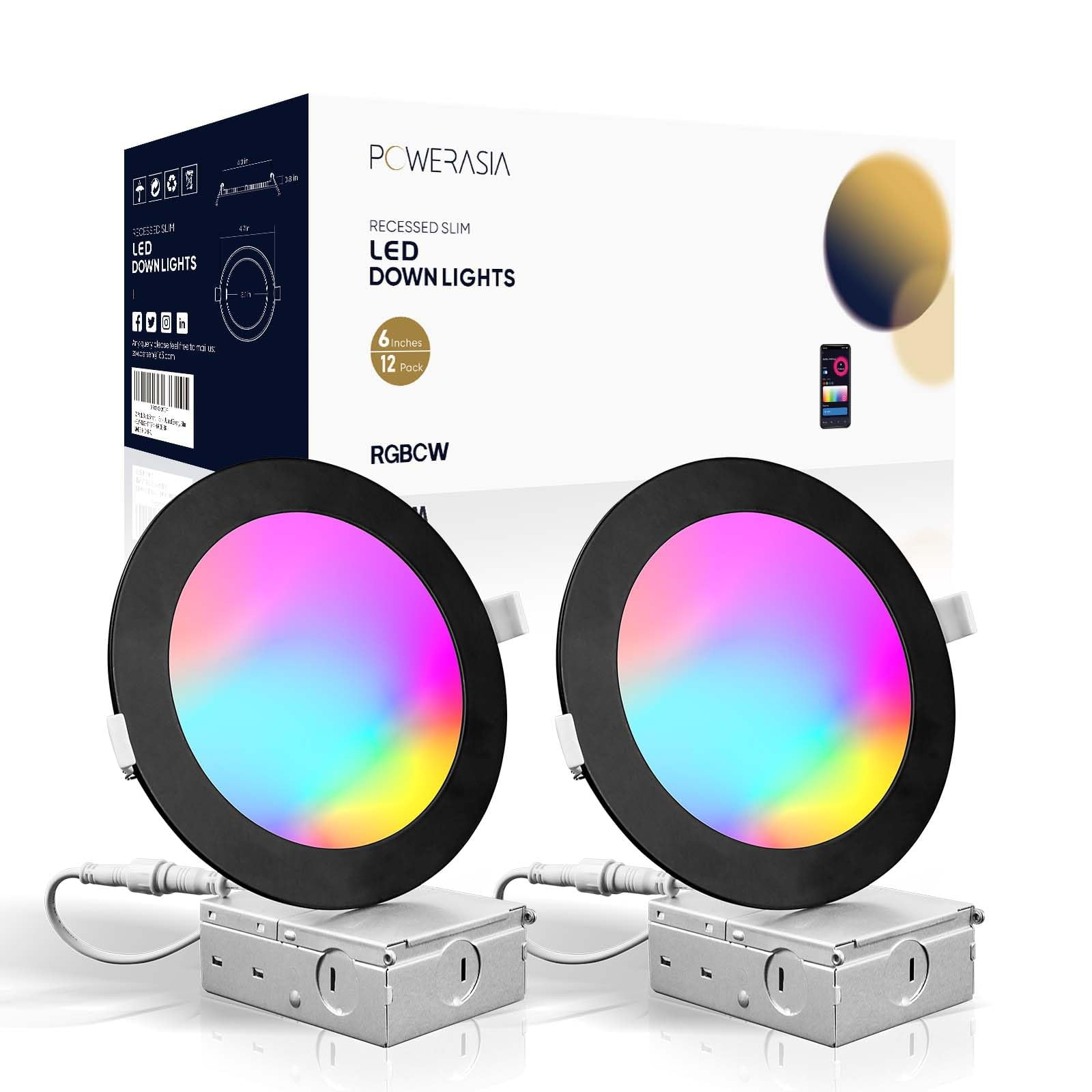 2 Pack Black Smart Recessed Lighting 6 Inch, 6 Inch LED Recessed ...