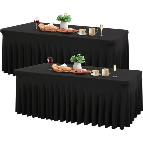2 Pack Black Spandex Table Cloths - Fitted, Wrinkle Free, 6ft Rectangle ...