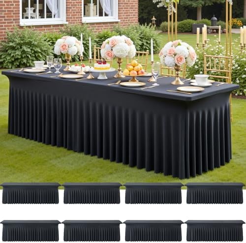 2 Pack Black Spandex Table Covers for 6 Foot Rectangle Tables, Wrinkle ...