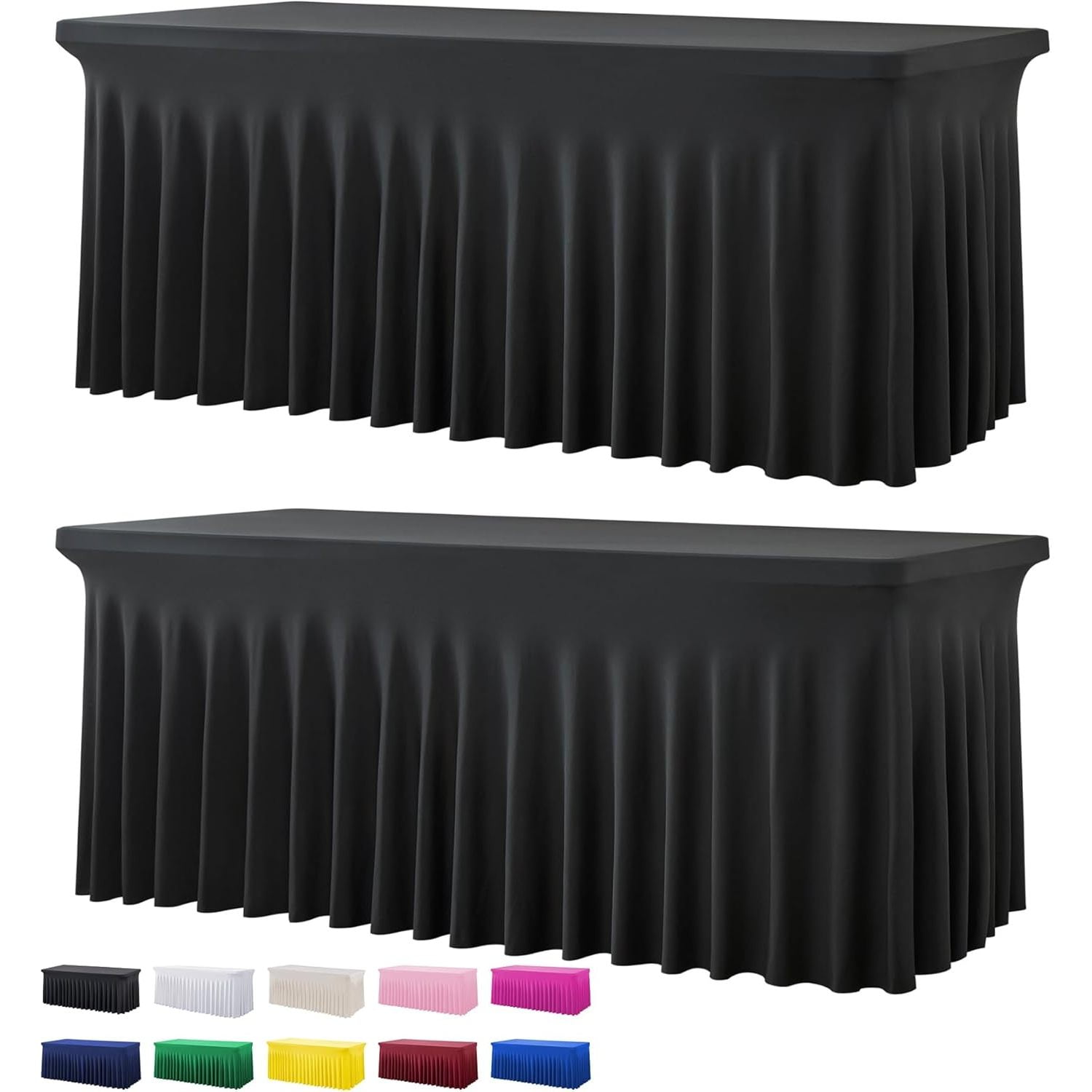 2 Pack Black Spandex Table Covers for 6 Foot Rectangle Tables, Wrinkle ...
