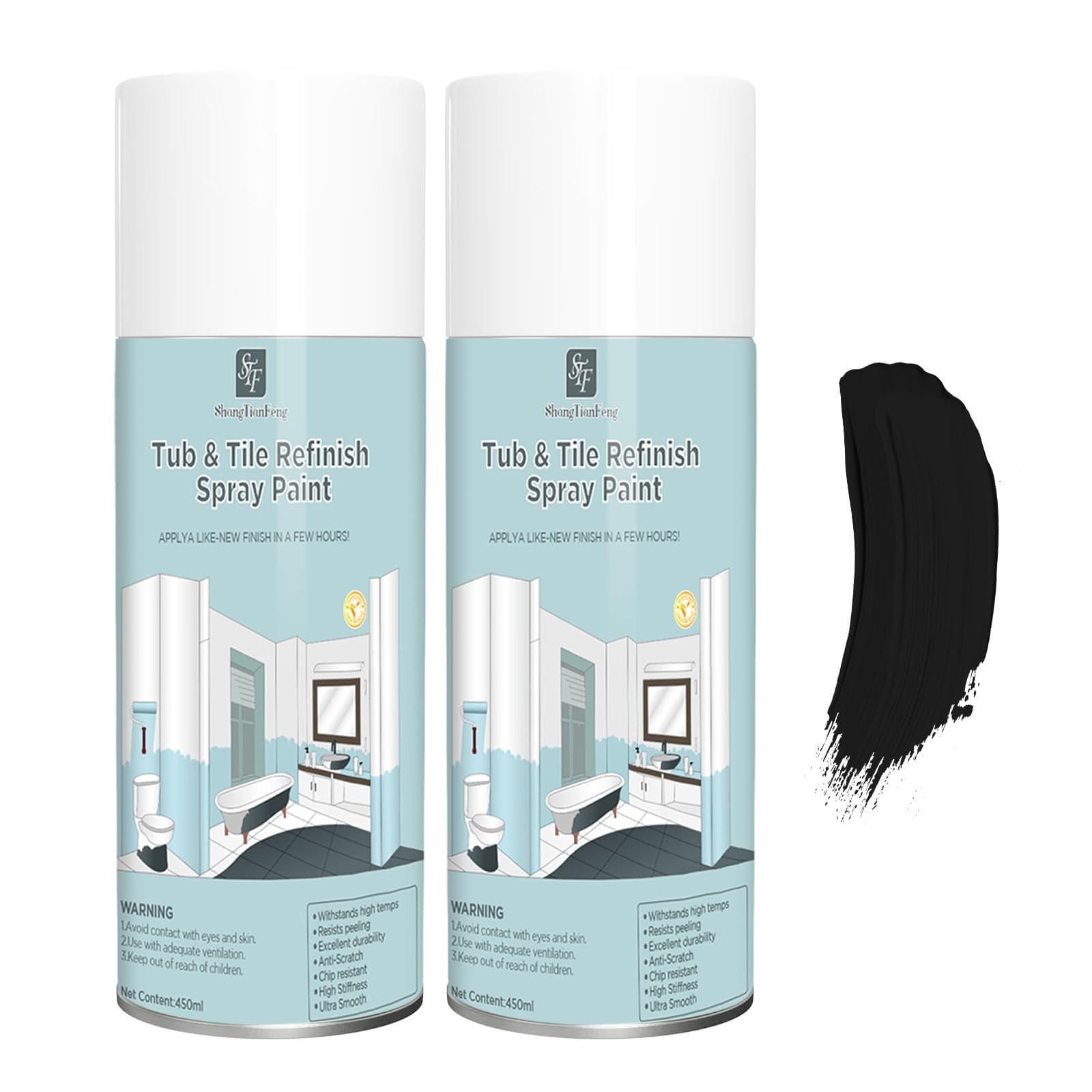 2 Pack Black Spray Tub and tile Paint,Bathroom Wallpaper,Bathtub and ...