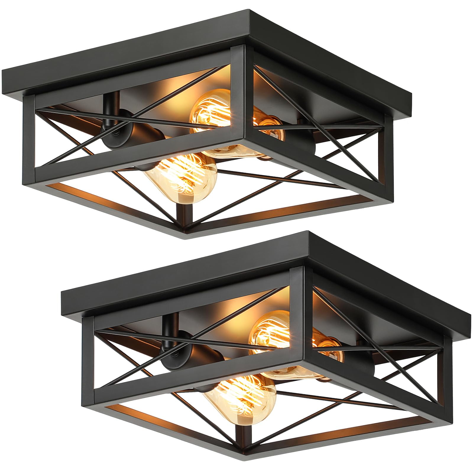 2-Pack Black Square Flush Mount Ceiling Light Industrial Farmhouse ...
