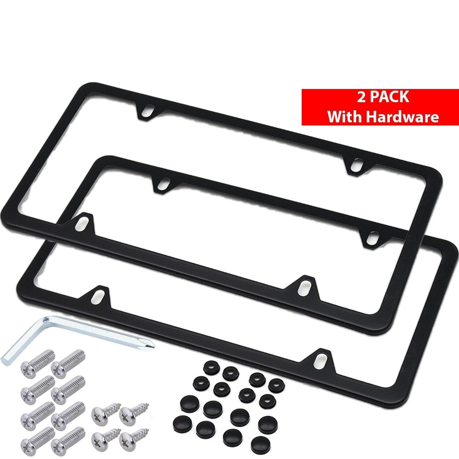 2-Pack Black Stainless Steel License Plate Frame, 12.4"x6.4" Metal Tag ...