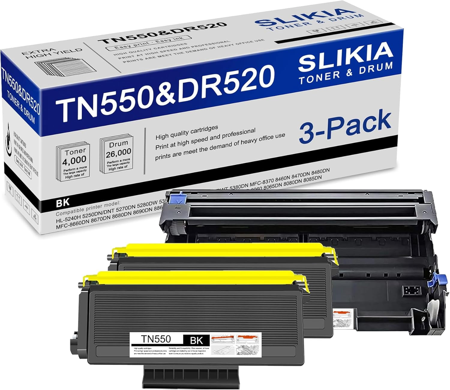 2 Pack Black TN550 Toner Cartridge and 1 Pack Black DR520 Drum Unit ...