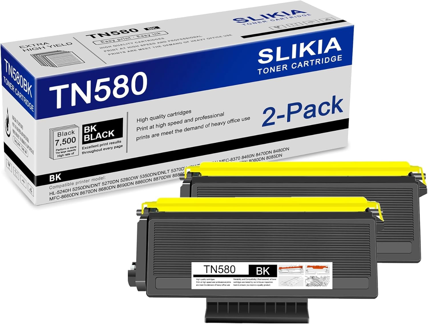 2-Pack Black TN580 Toner Cartridge: Compatible TN580 TN-580 Replacement ...
