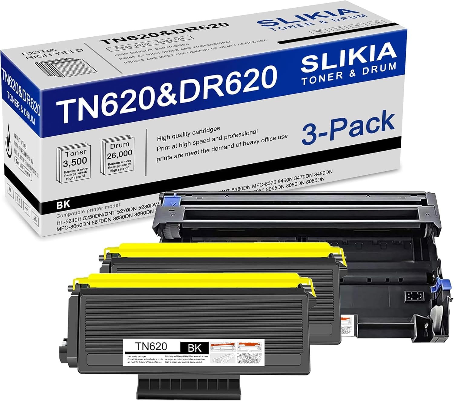 2 Pack Black TN620 Toner Cartridge and 1 Pack Black DR620 Drum Unit ...