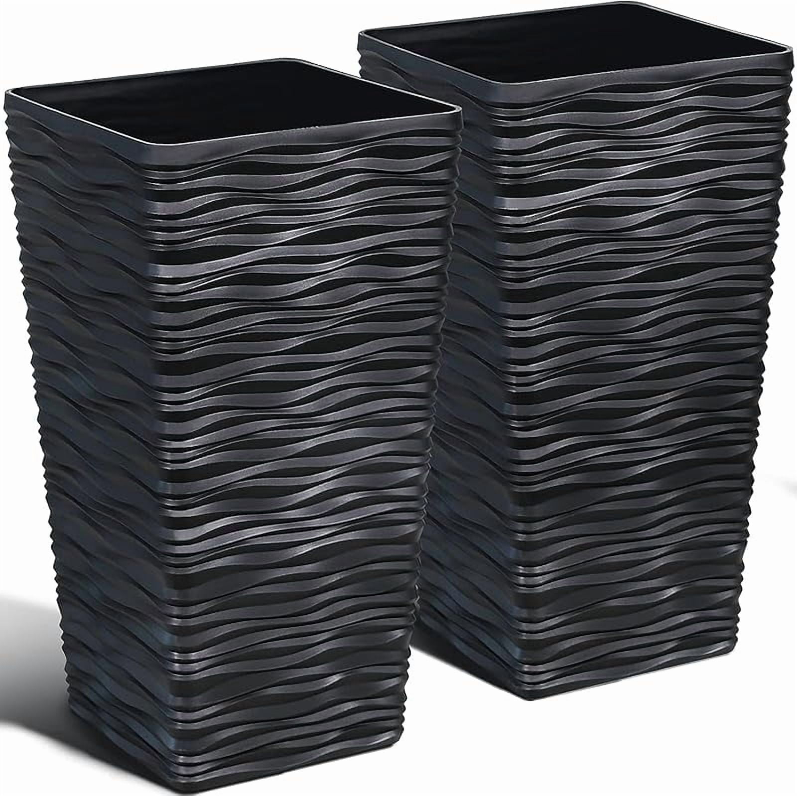 2-Pack Black Tall Planter - Plastic Square Tapered Tree Plant Pots for ...