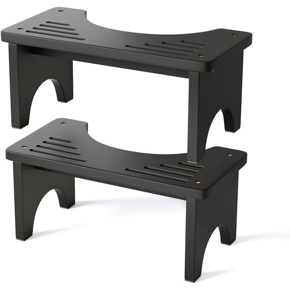 2 Pack Black Toilet Poop Stool - 6.7 Inch Bamboo Squatting Potty Stool ...