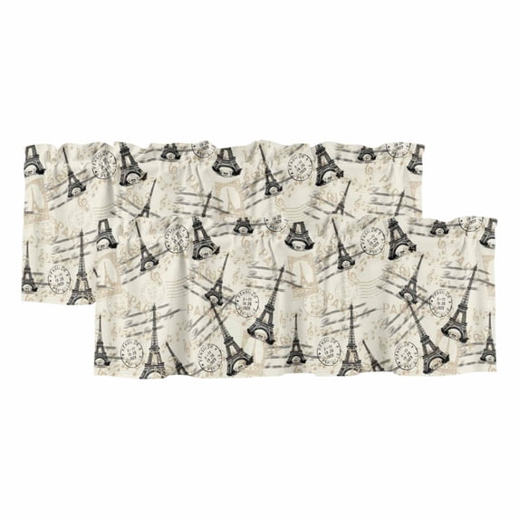 2 Pack Black Towers Valance for Window Romantic Black Paris Tower Beige ...