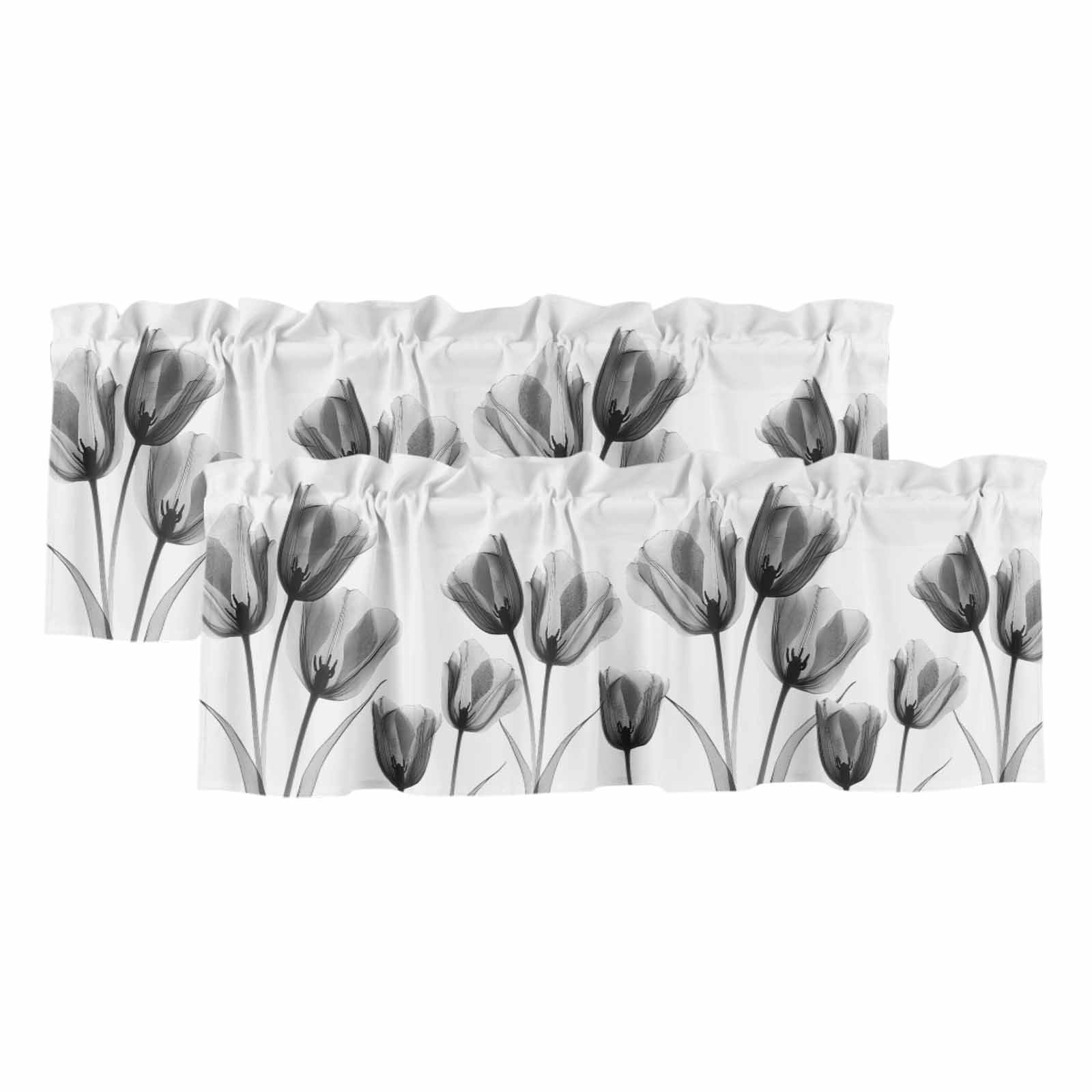 2 Pack Black Tulip Valance for Window Minimalist Modern Flower Art ...
