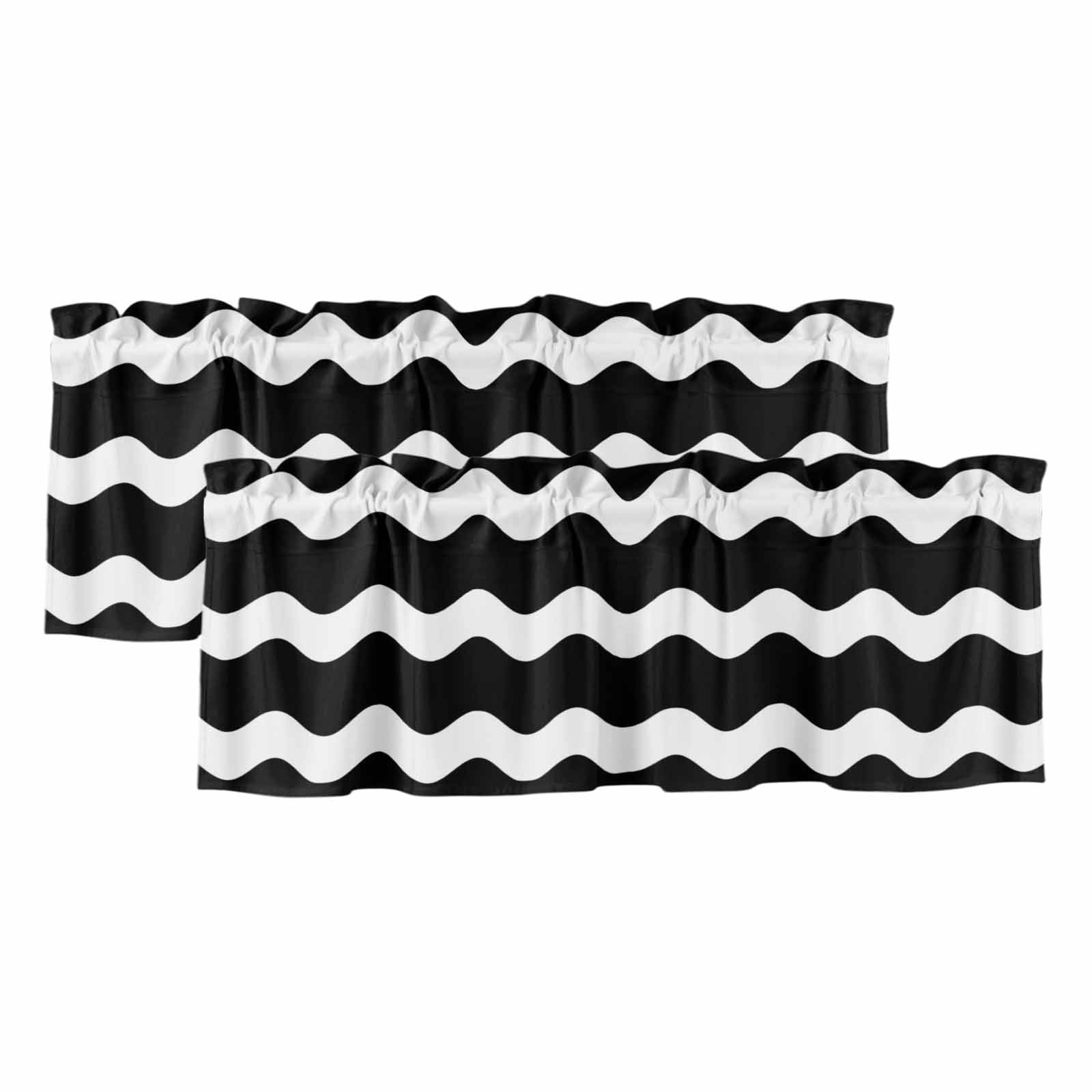 2 Pack Black Wavy Valance for Window Stripes Kitchen Valance Rod Pocket ...
